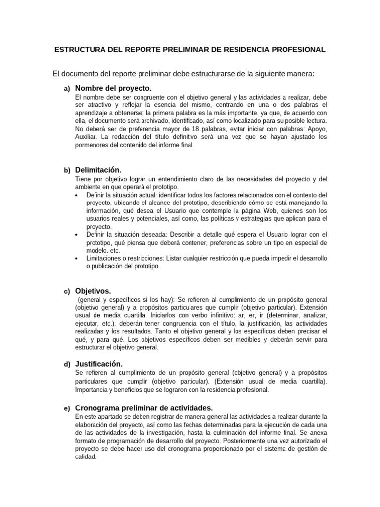 Estructura Del Reporte Preliminar de Residencia Profesional (1) | PDF | Business | Informática