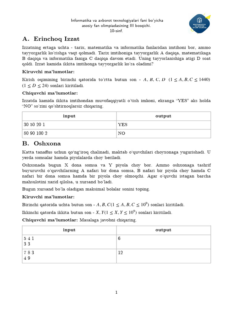 Informatika 10 Yozma UZB | PDF