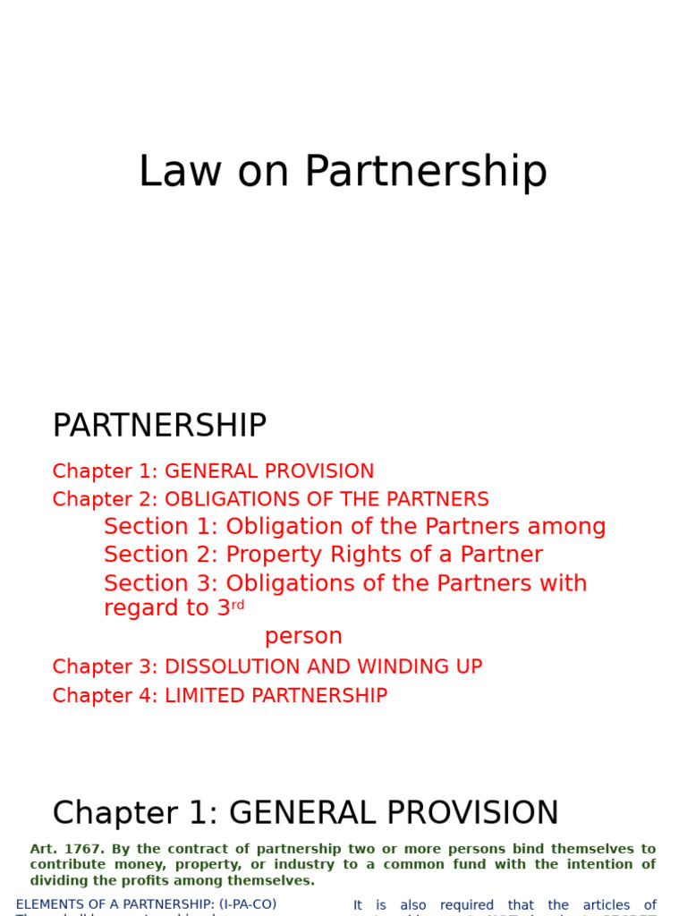Law On Partnership Chapter 1 | PDF | Partnership | Legal Concepts