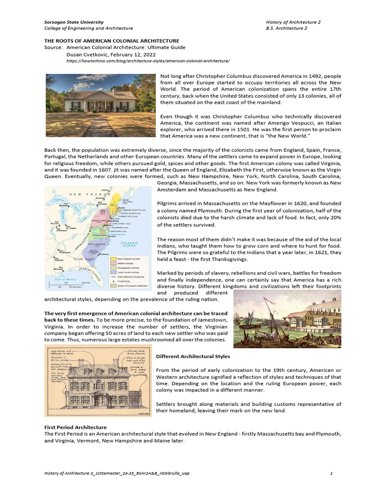 Colonial To Contemporary Architecture Handouts - ArHistory2 - JGDGrulla ...