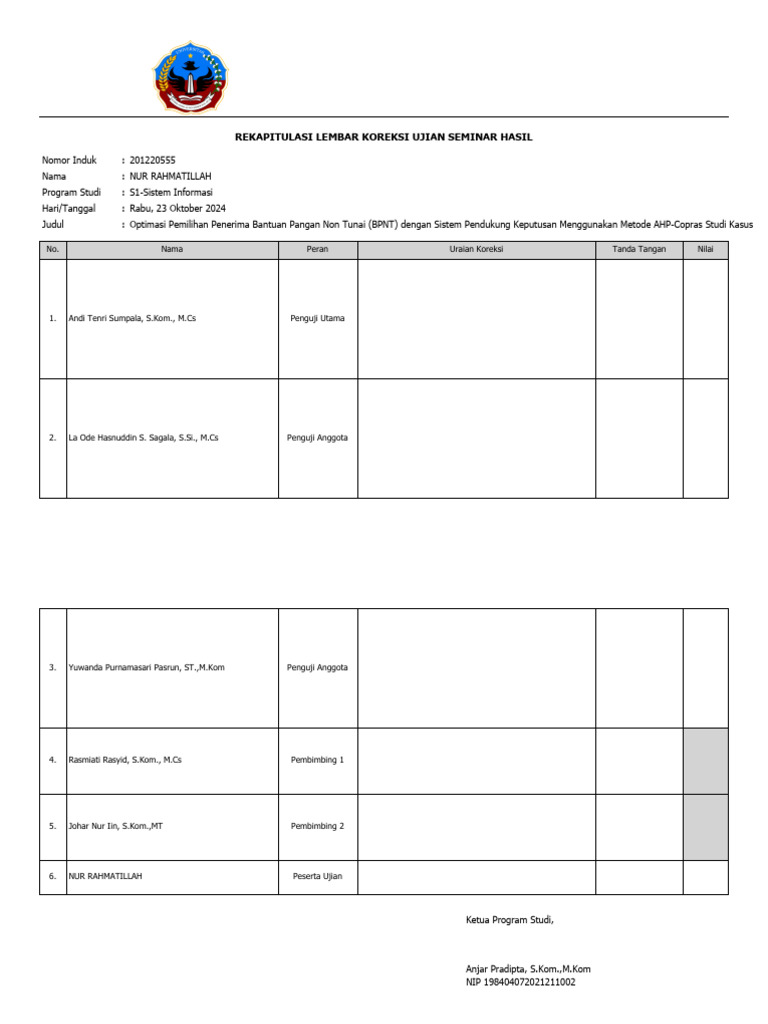 Lembar Koreksi Ujian_201220555 | PDF