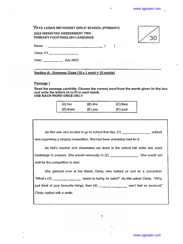 2023-P4-English-Weighted Assessment 2-PLMGS | PDF