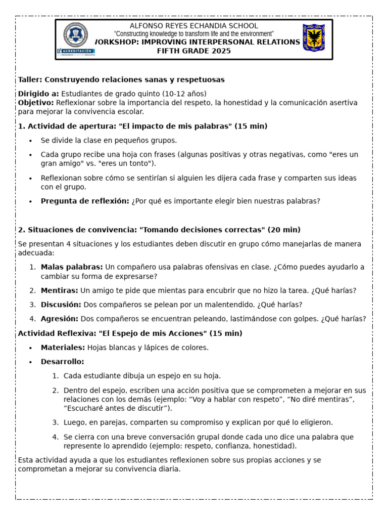 Taller Mejorando Las Relaciones Interpersonales 2025 | PDF