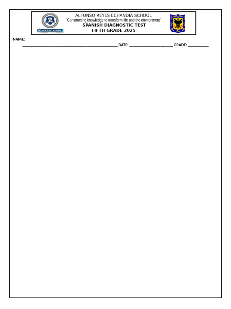 SPANISH DIAGNOSTIC TEST 5to 2025 | PDF | Lingüística