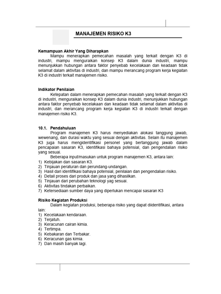Manajemen Risiko K3 Bagian 1 | PDF
