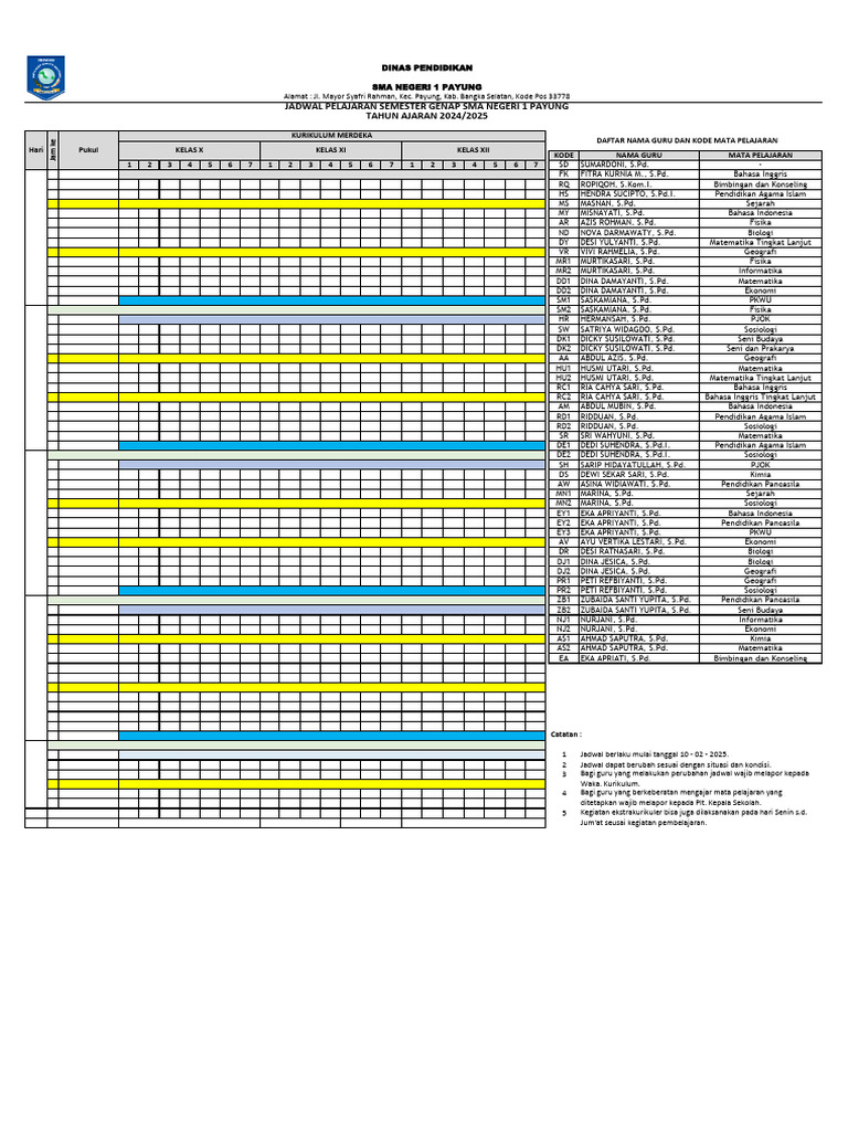 Jadwal Mapel Smt Genap T.A. 2024-2025 | PDF