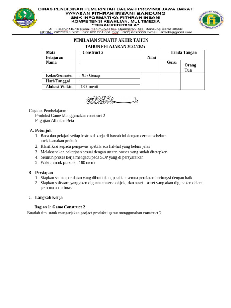 SOAL PSTS Construct2 XI 2024 | PDF