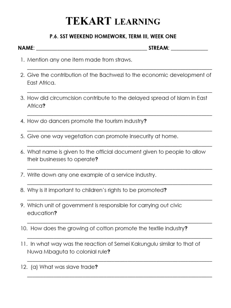 Tekart-Learning-Homework-P. 6 sst-wk-1 | PDF | Slavery