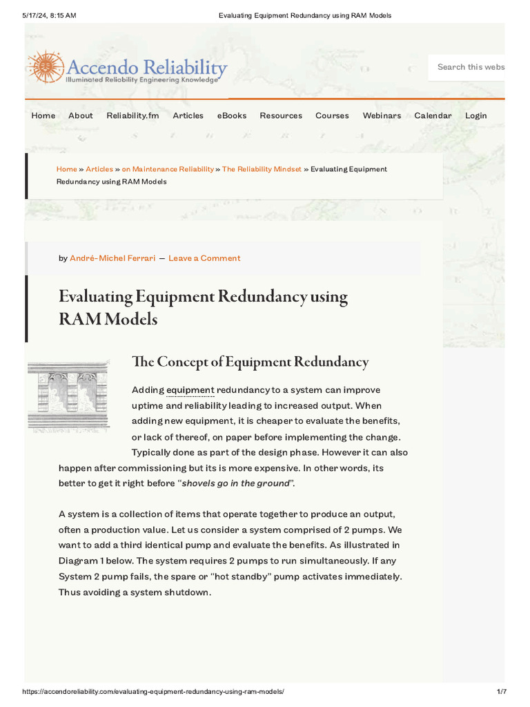 Evaluating Equipment Redundancy using RAM Models | PDF