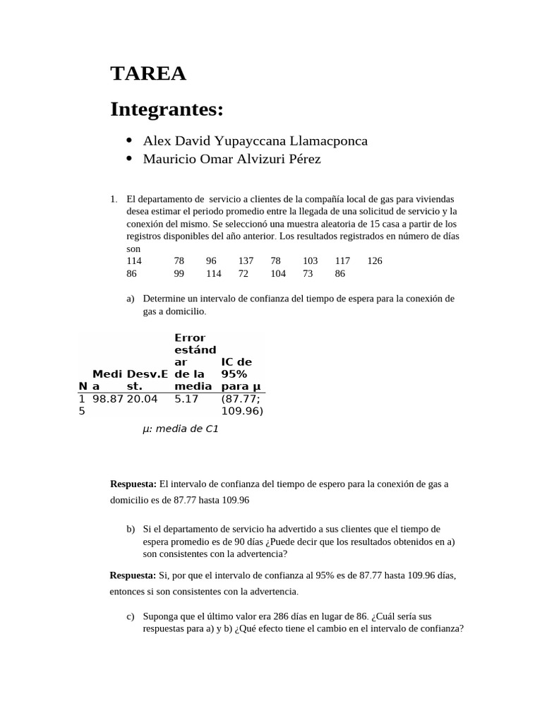 Tarea Estadistica | PDF | Intervalo de confianza | Teoría estadística