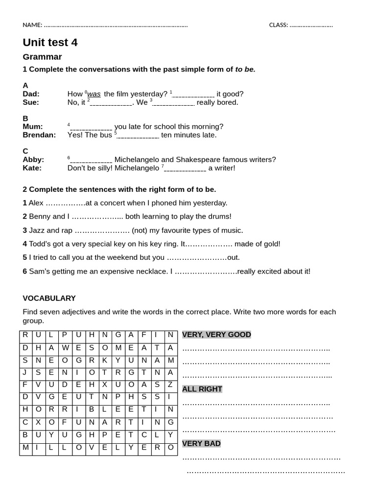 PREPARE LEVEL 2 UNIT 4 TEST | PDF | Linguistics | Grammar