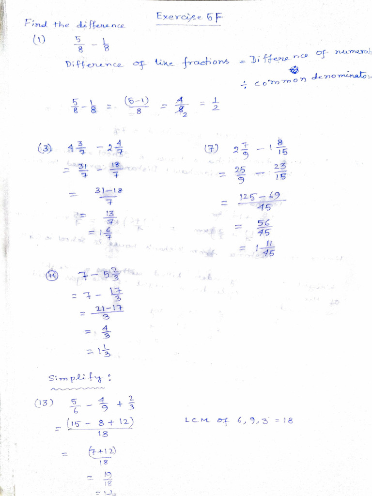 Math Exercise: Fraction Differences and Sums | PDF