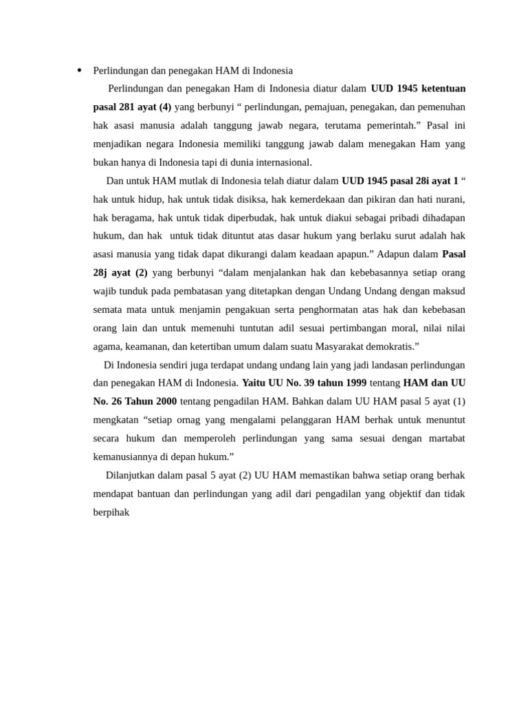 Perlindungan HAM di Indonesia: UUD & UU | PDF