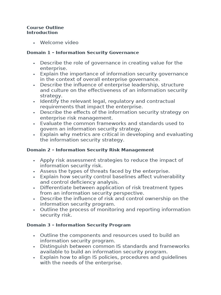 CISM Course Outline & Notes 2025 | PDF | Information Security | Governance