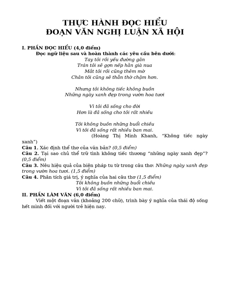 Bài Kiểm Tra Đọc Hiểu - NTL - Văn 2 | PDF