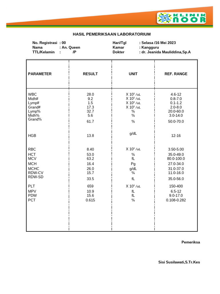 Hasil Laboratorium Pasien 16 Mei 2023 | PDF