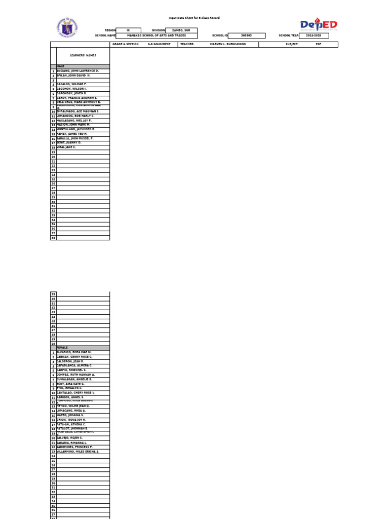 Grade 8 - Esp Goldcrest Esp (1) .Xlsxi First Grading | PDF