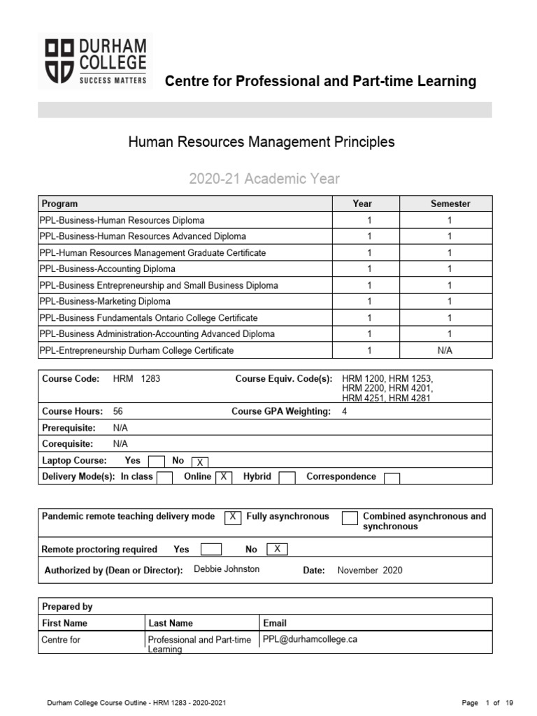 HRM 1283 Course Overview and Outcomes | PDF | Human Resource Management ...