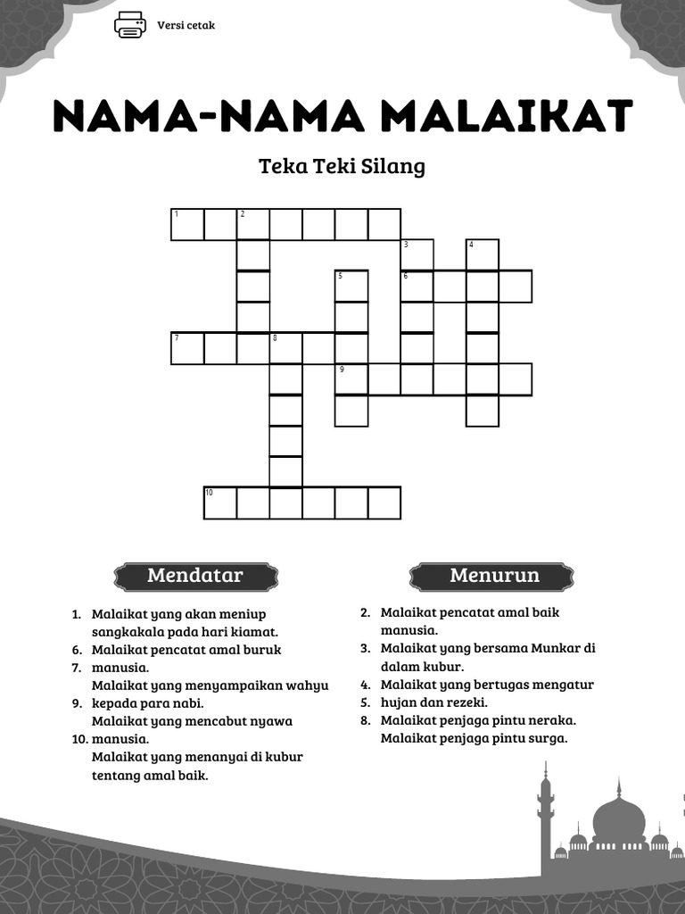 Teka Teki Silang Nama-Nama Malaikat | PDF