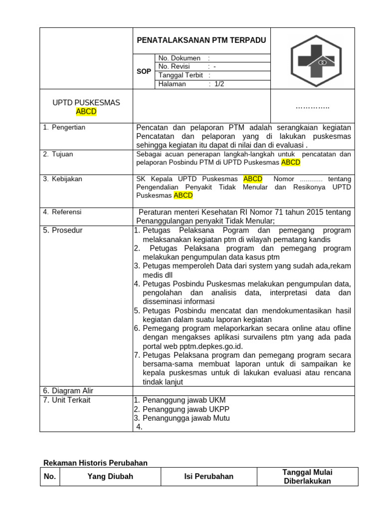SOP Pencatatn Dan Pelaporan PTM TEPADU | PDF