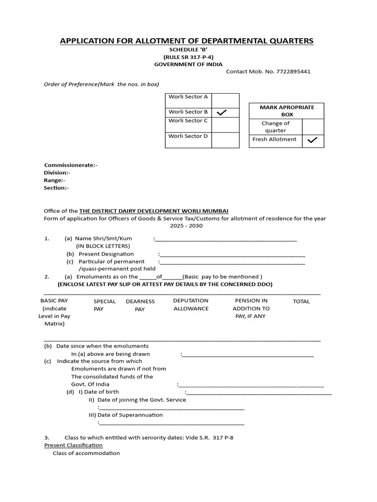 Application for Mumbai Government Quarters | PDF | Taxation ...