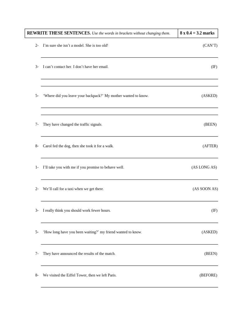 REWRITE THESE SENTENCES 4° Year | PDF