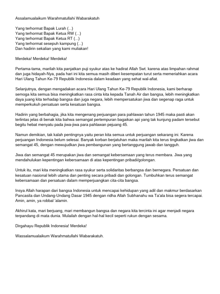 Sambutan Ketua Panitia Agustusan | PDF