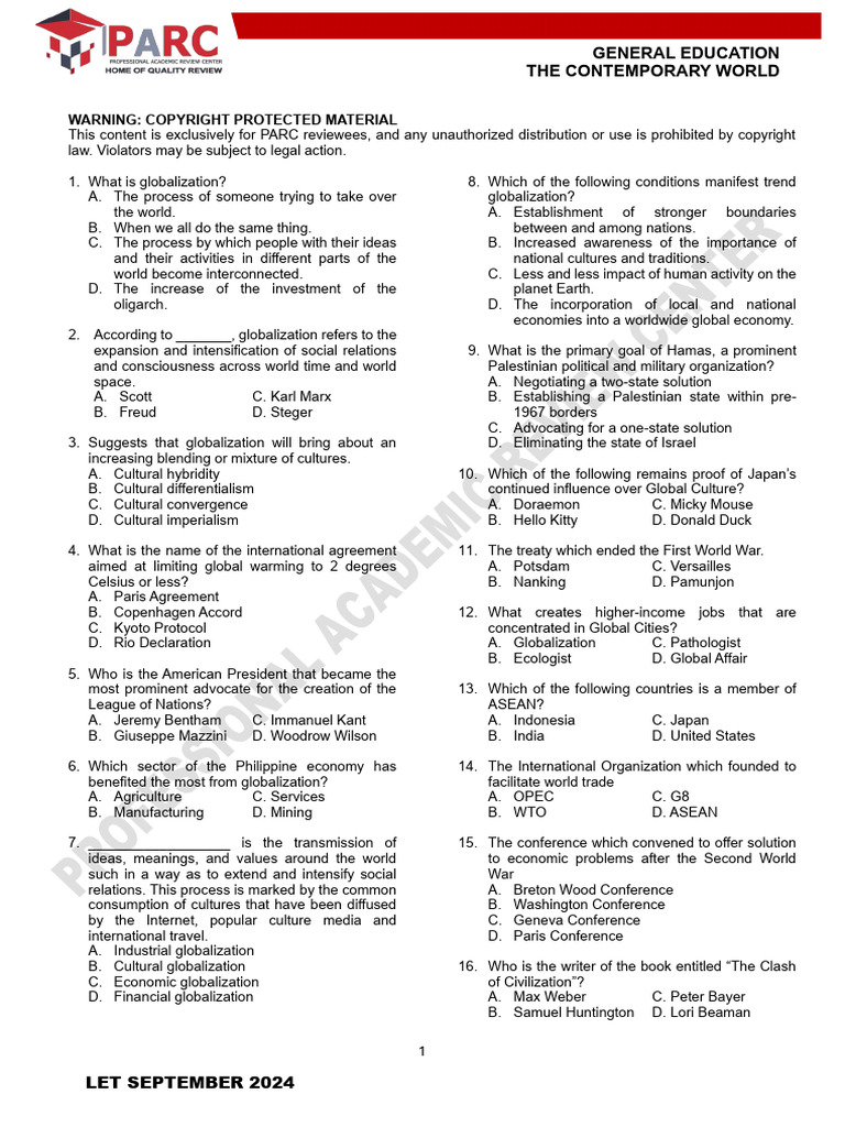 Gened DTM S24 The Contemporary World Questionnaire | PDF ...
