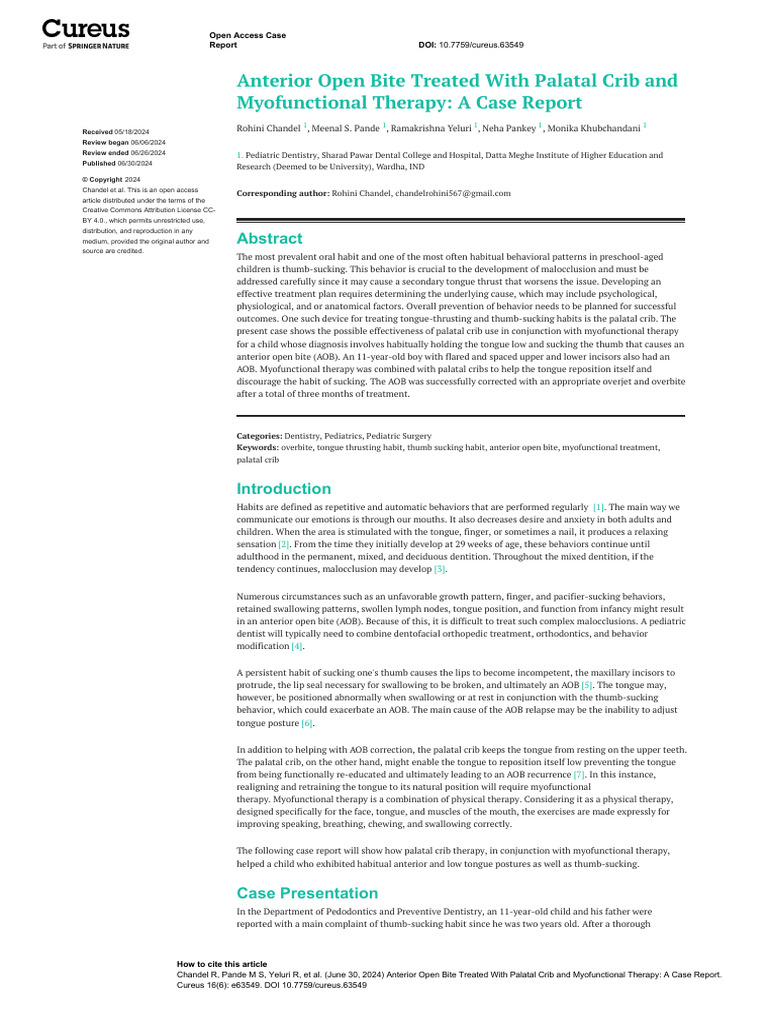 Anterior Open Bite Treated With Palatal Crib and M | PDF | Dentistry ...