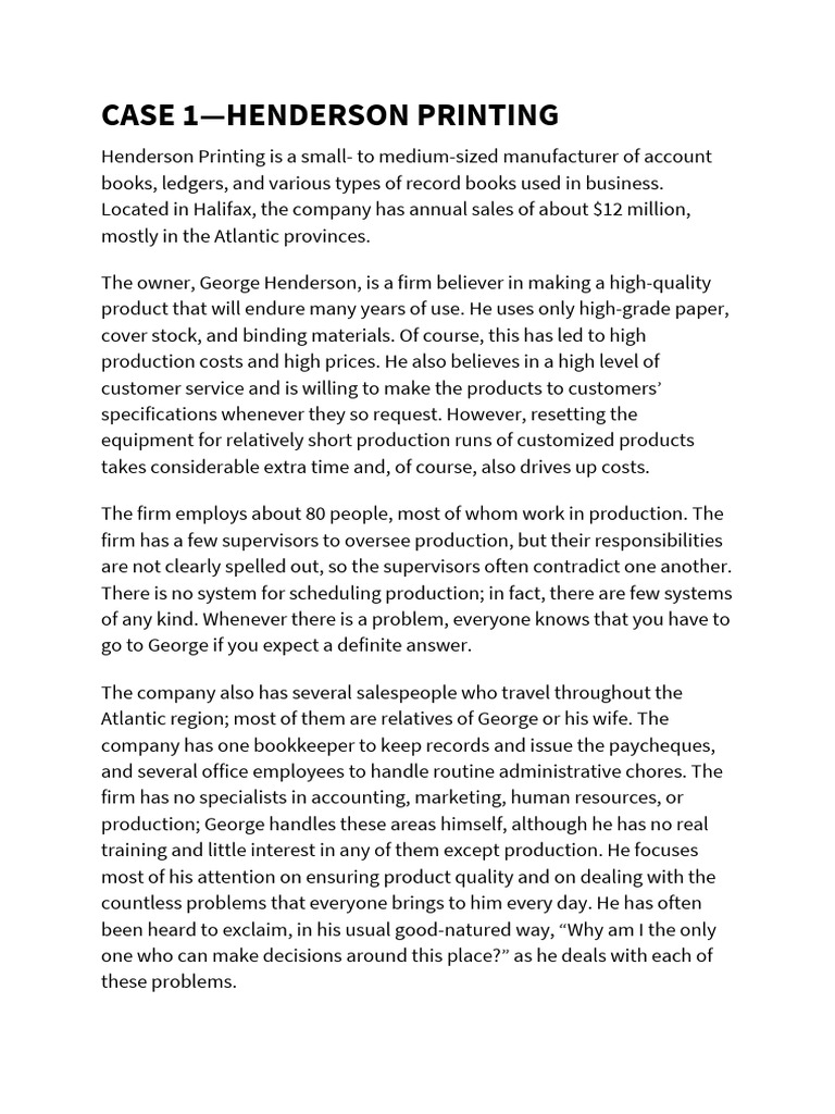 Case Study - Henderson Printing | PDF | Employment | Sales
