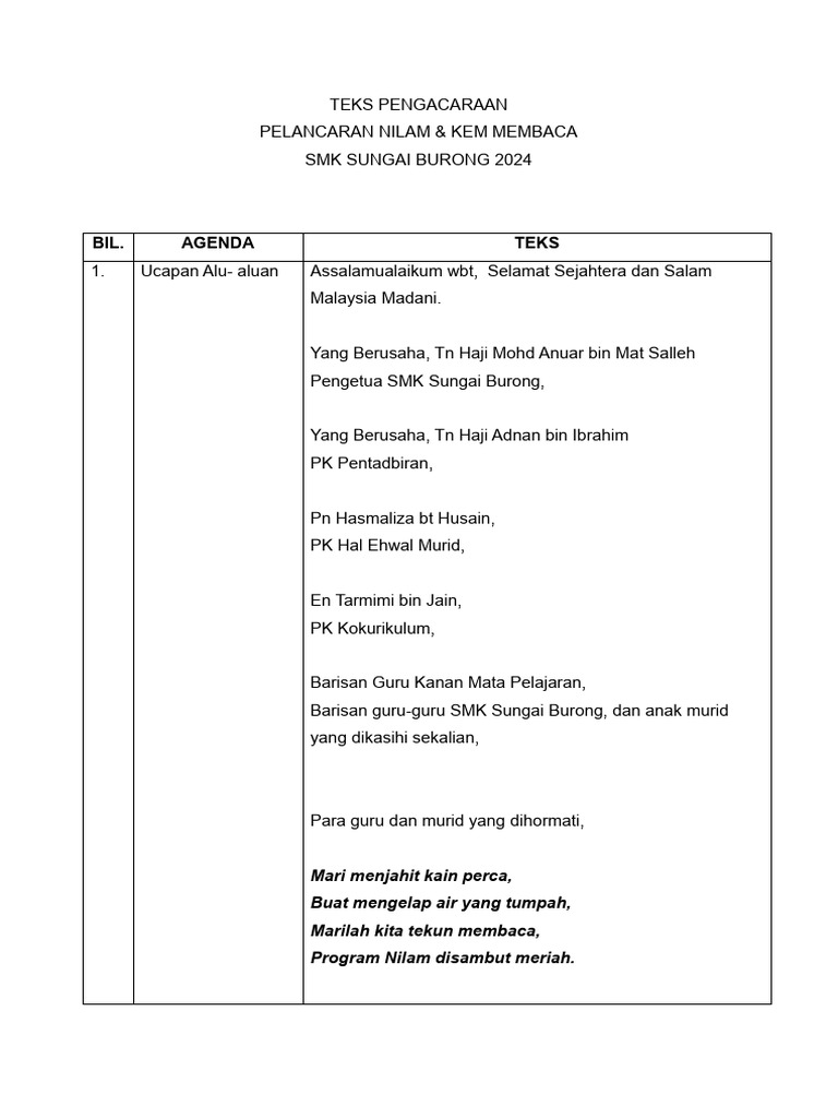 Teks Pengacaraan Pelancaran Nilam | PDF