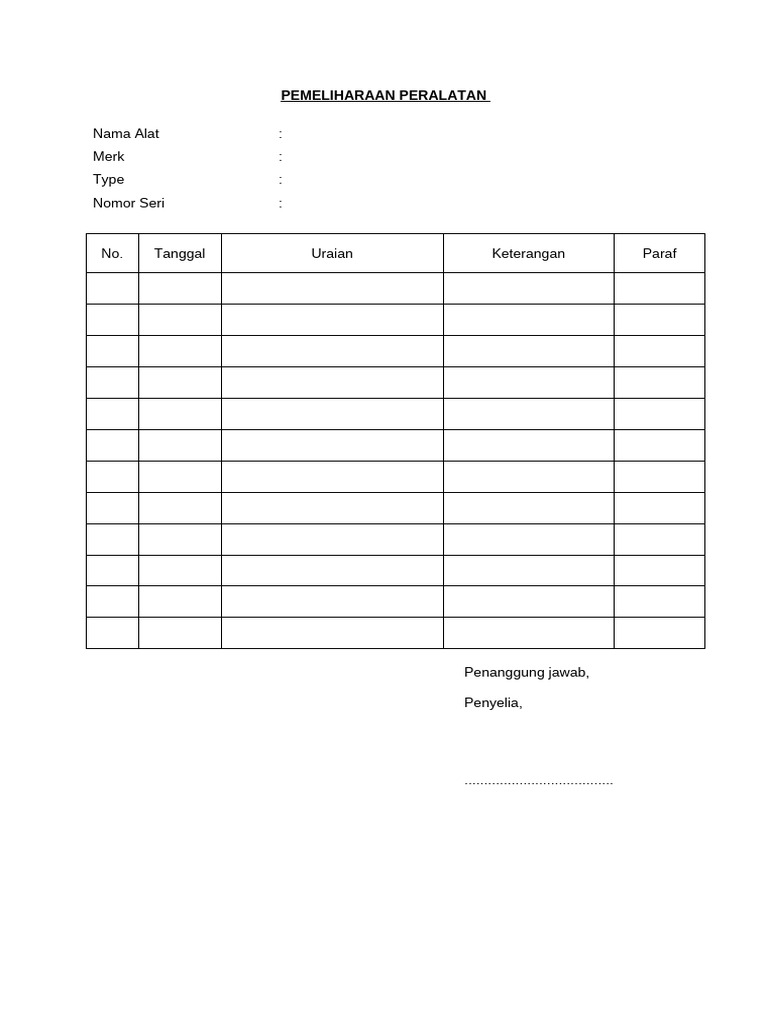 Formulir Pemeliharaan Peralatan Laboratorium | PDF
