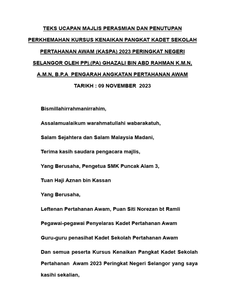Teks Perasmian Pengarah Apm | PDF