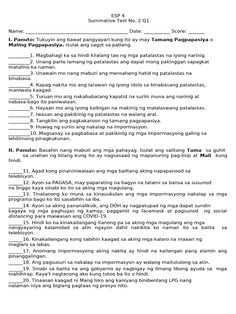ESP4-Q1-Summative-2 | PDF