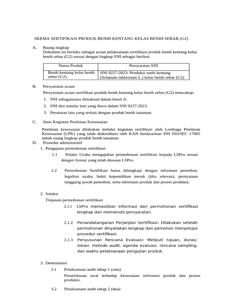 Sertifikasi Benih Kentang Kelas G2 | PDF