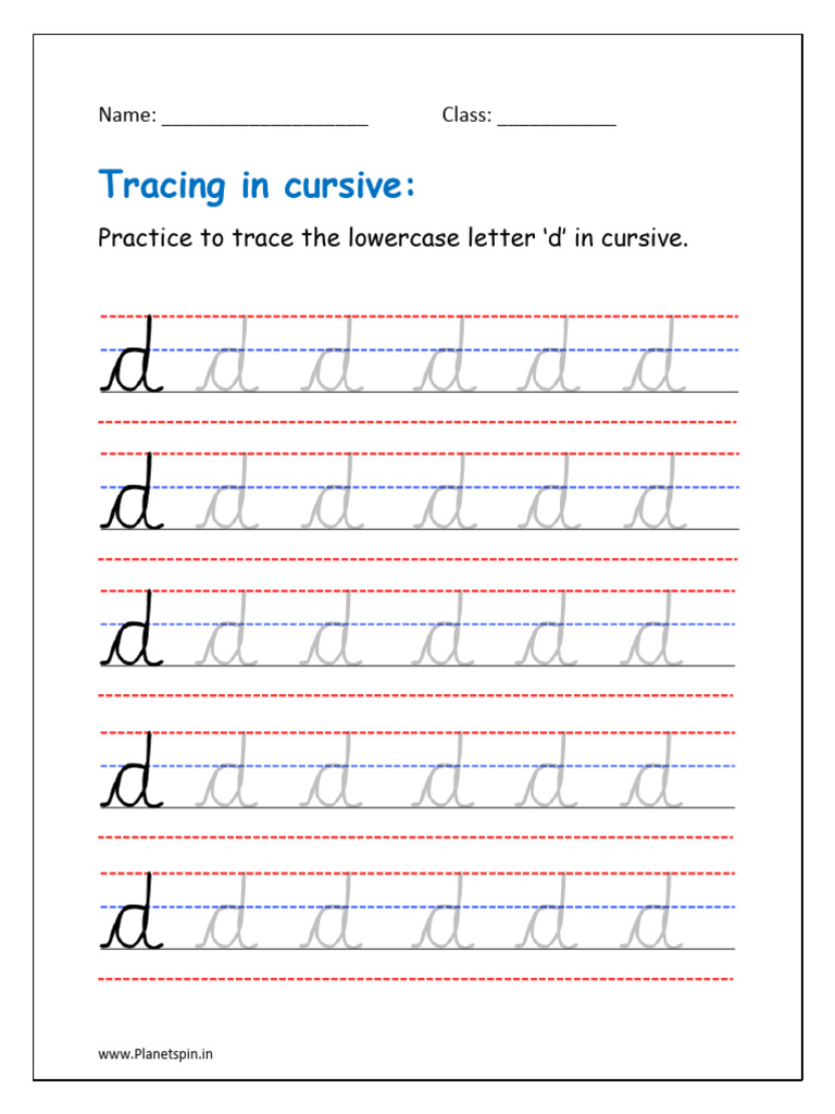 Cursive Tracing Lowercase D | PDF