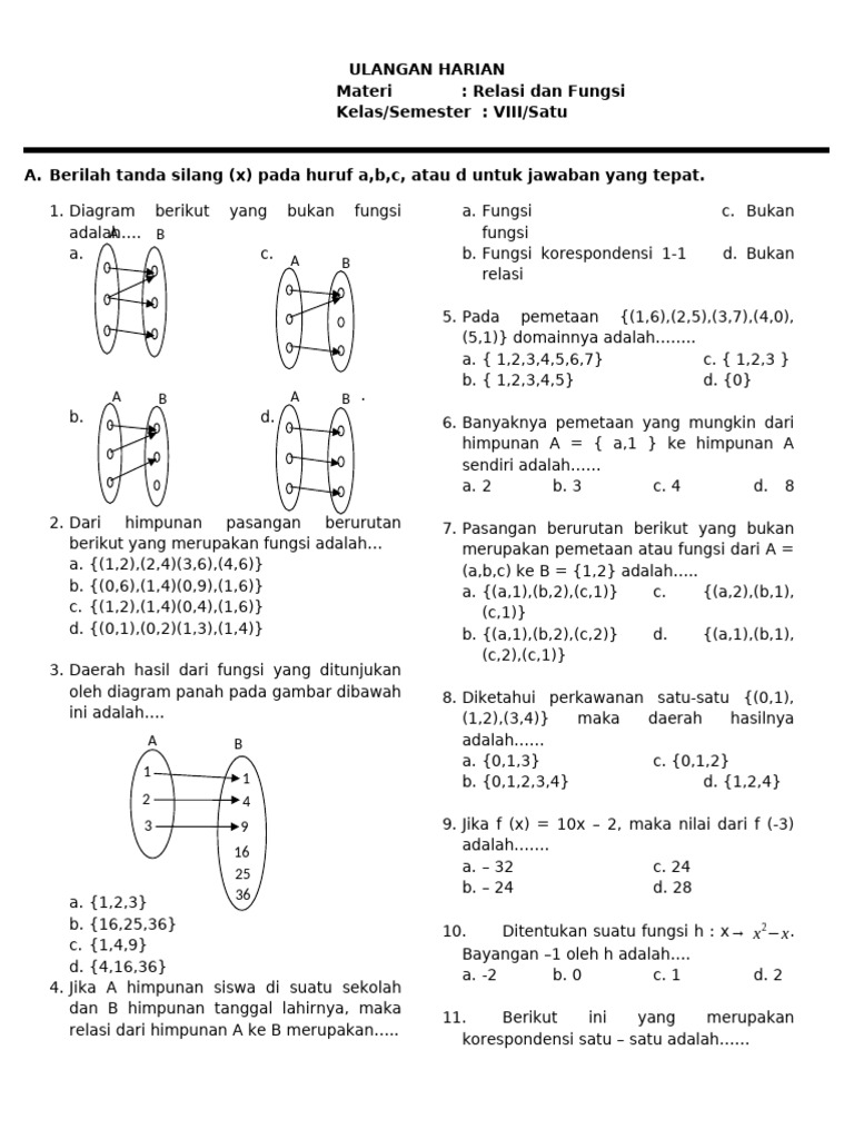 Ulangan Harian Relasi dan Fungsi Kelas 8 | PDF