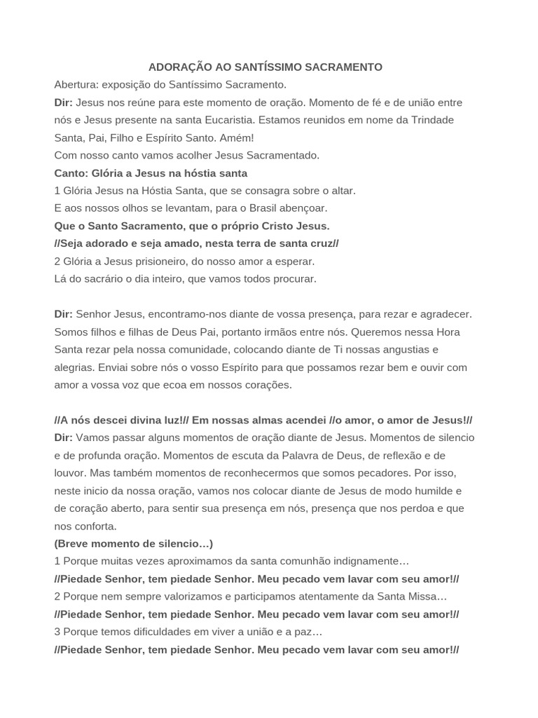 ADORAÇÃO AO SANTÍSSIMO SACRAMENTO | PDF | Eucaristia | Oração
