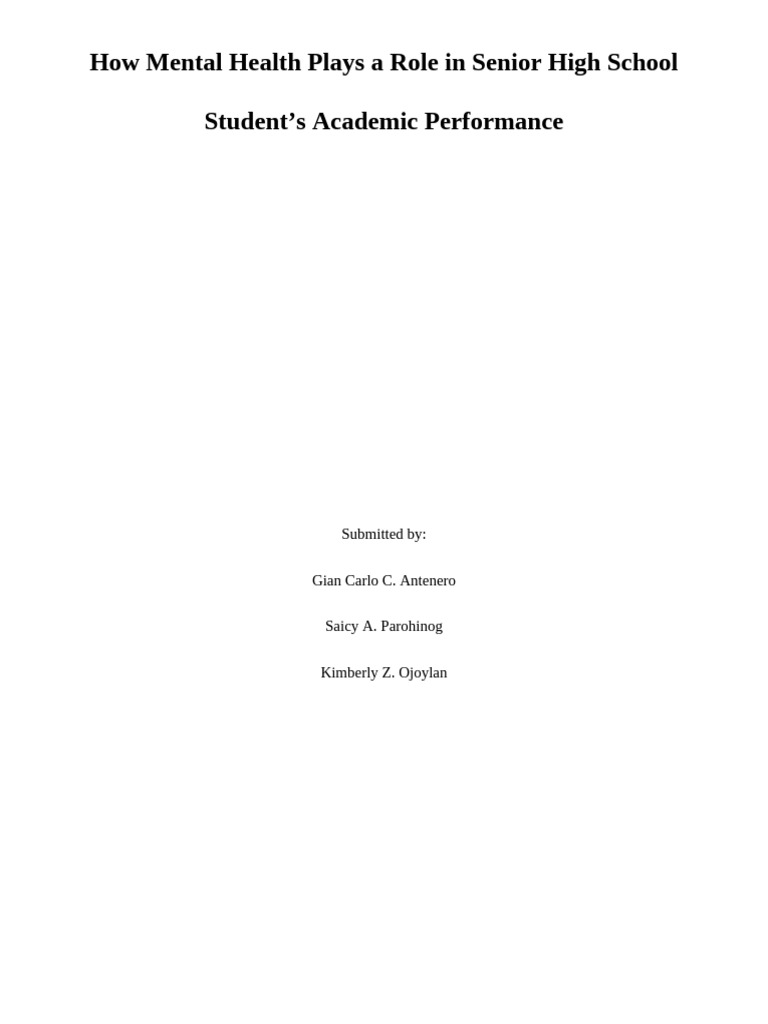 How Mental Health Plays A Role in Senior High School Student | PDF ...
