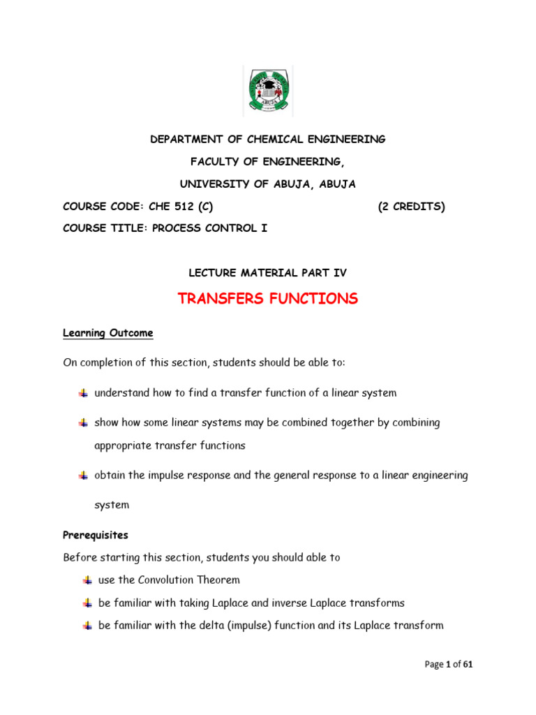 Che 512 2024 2025 Lecture Material Transfer Functions | PDF | Laplace Transform | Control Theory