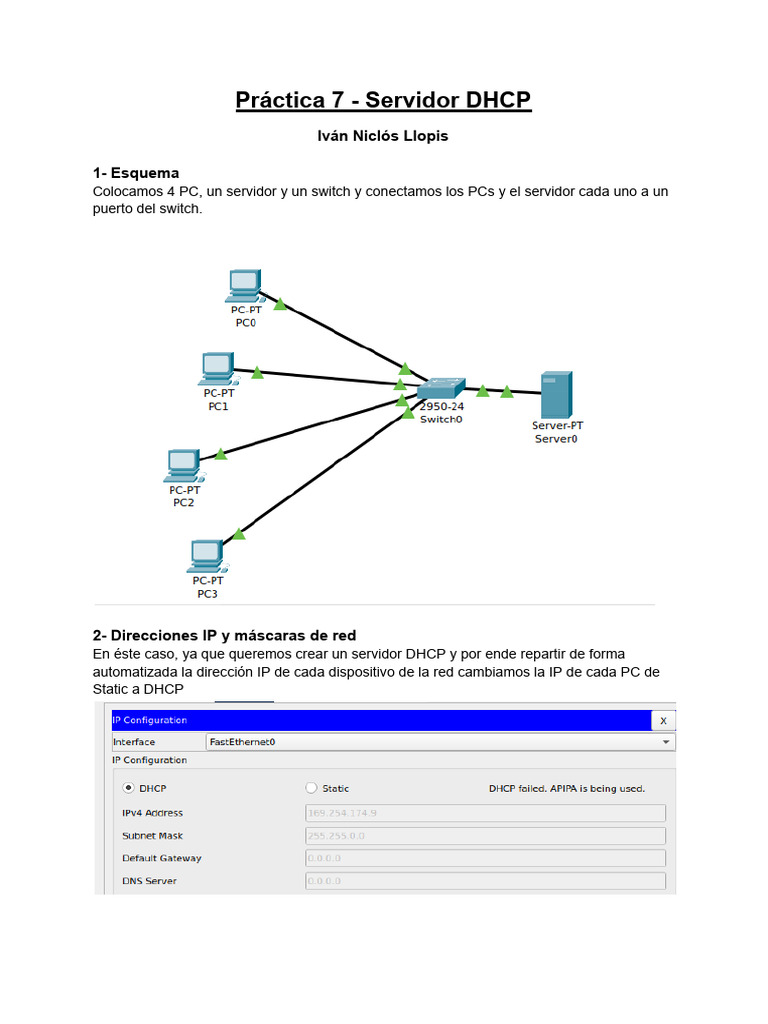 Práctica 7 - Servidor DHCP Iván Niclós Llopis | PDF