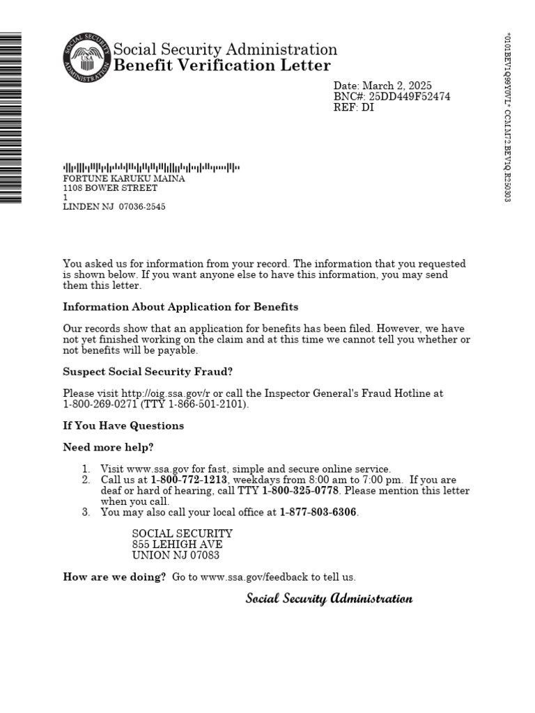 Benefit Verification Letter | PDF