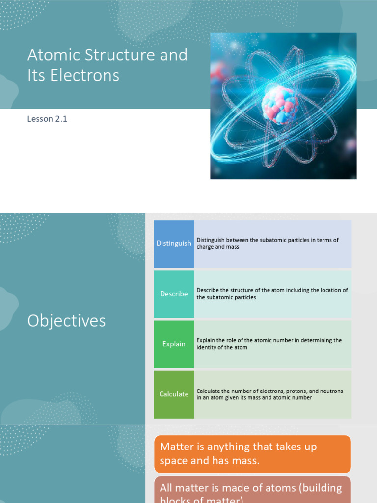 Lesson+2.1+ +Structure+of+an+Atom+and+Its+Electrons | PDF | Atoms | Proton