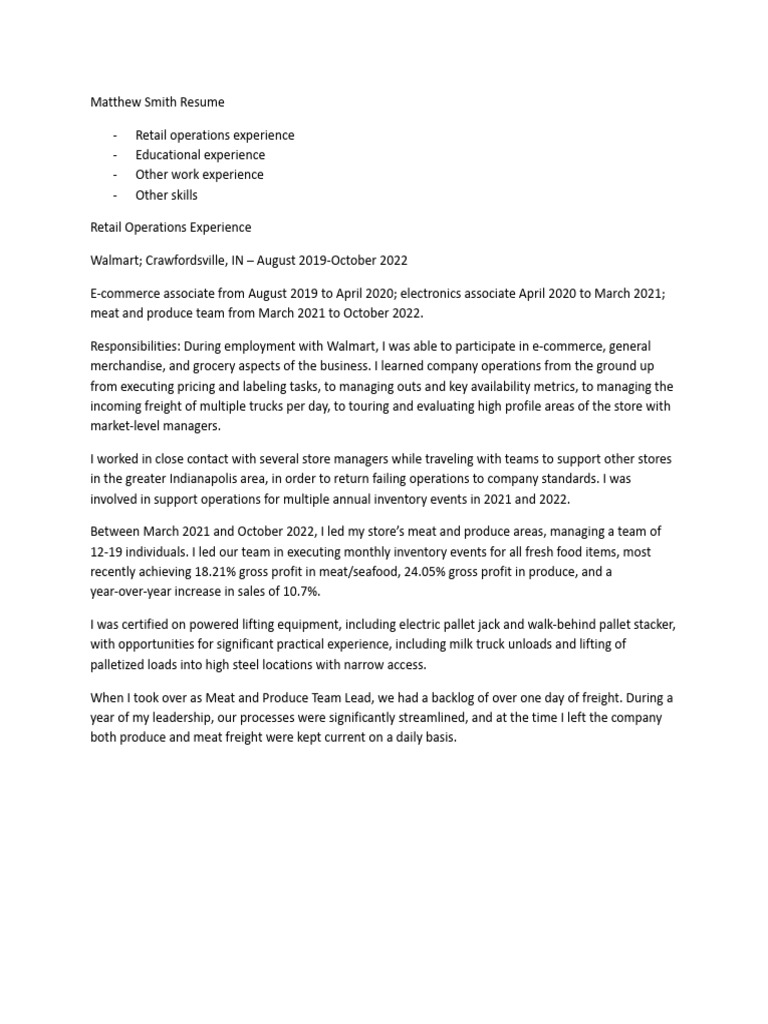 Matthew Smith Retail Operations Resume | PDF | Point Of Sale | Computing