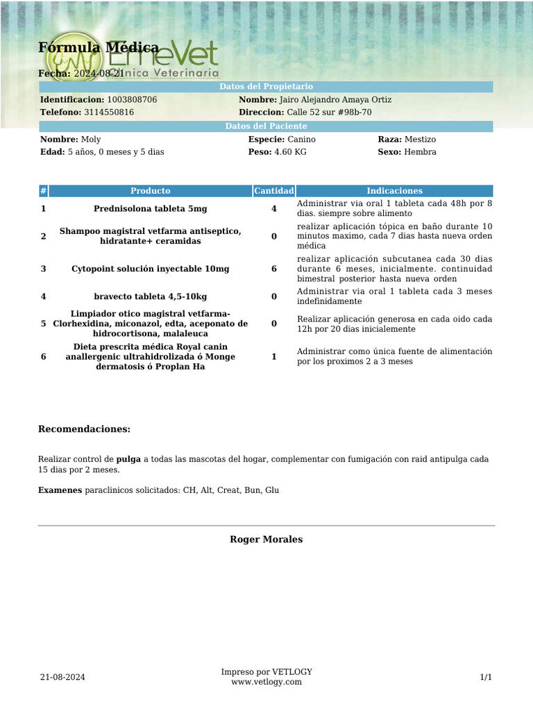 Formula Médica Mascota | PDF