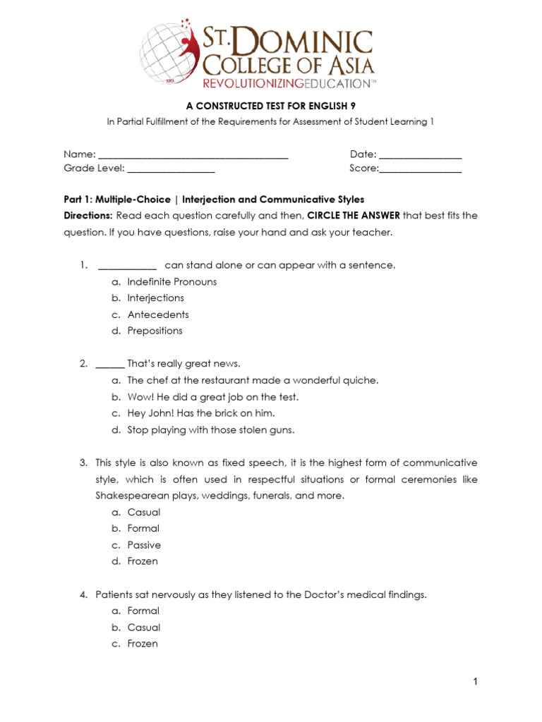 Asl 1 - Improved Ver. of Test | PDF | Poetry | Linguistics