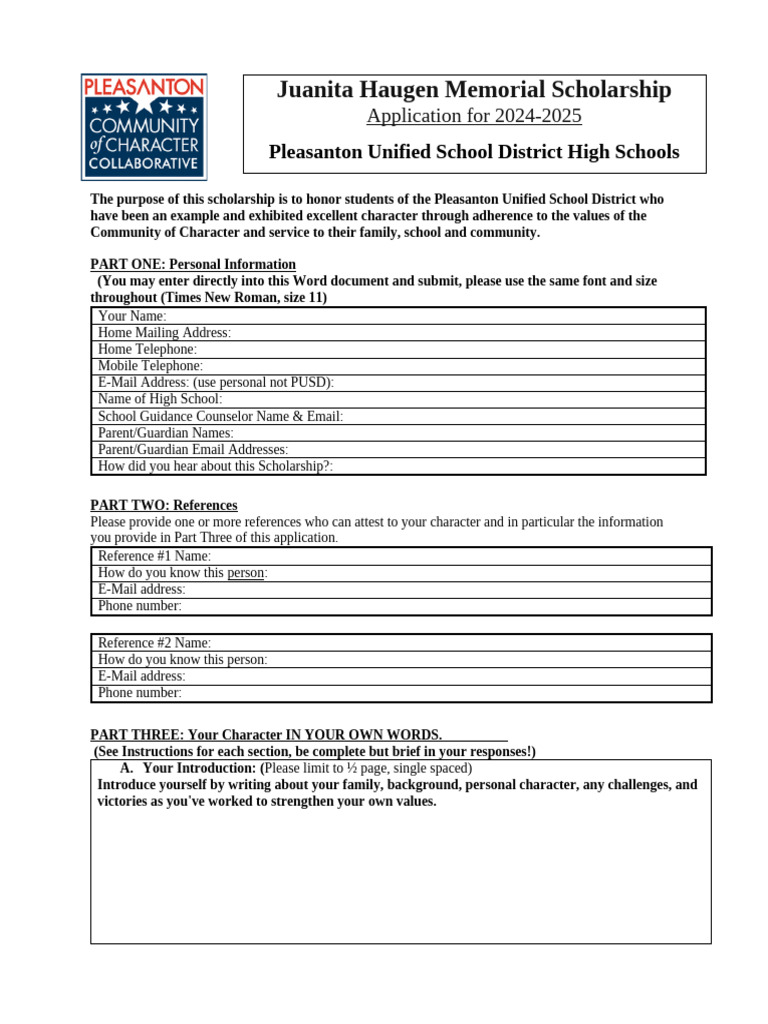 Juanita Haugen Scholarship Application 2024 2025 Pdf