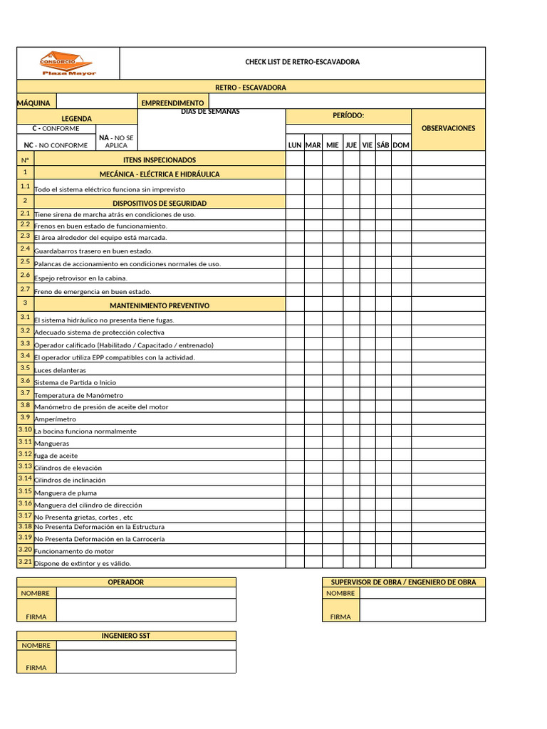Check List Retro Escavadera | PDF | Bens manufaturados