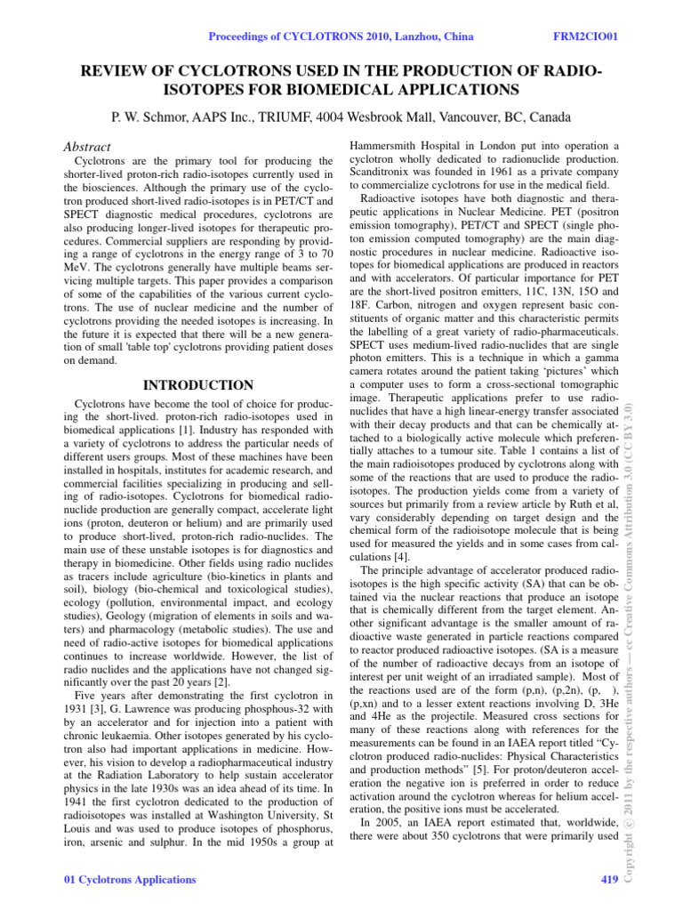 Review of Cyclotrons For The Production | PDF | Radionuclide | Nuclear Medicine