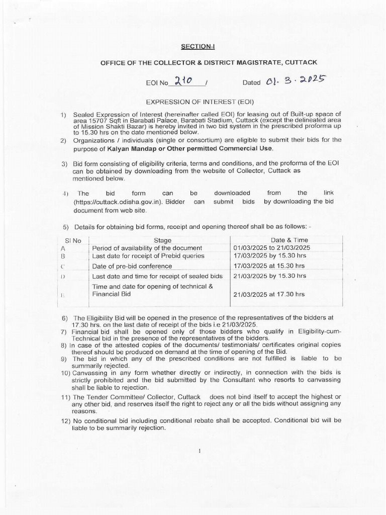 Leasing Out of Barabati Palace | PDF